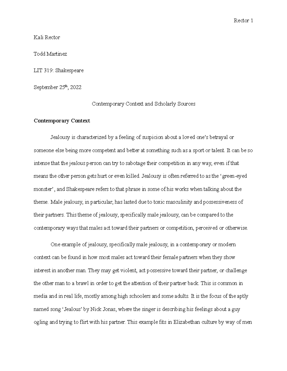 LIT 319 Module Four Contemporary Context and Scholarly Sources - Kali ...