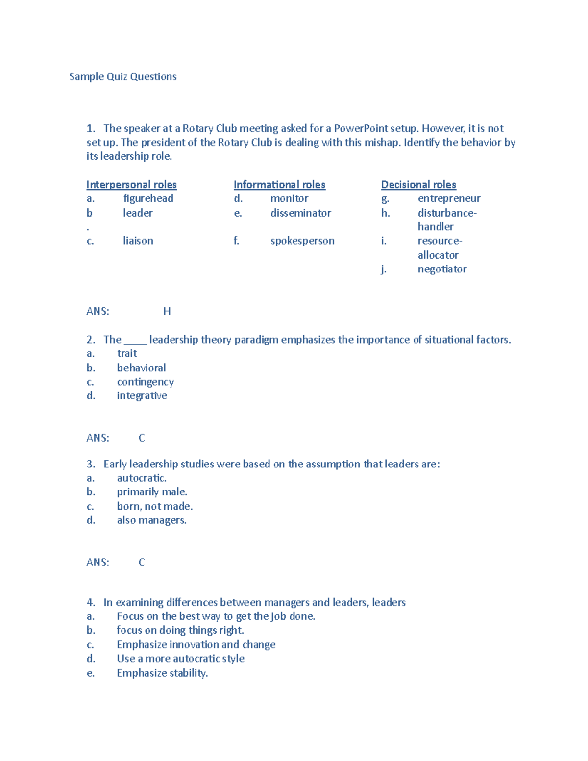 LTB Sample Quiz Questions - Sample Quiz Questions The speaker at a ...