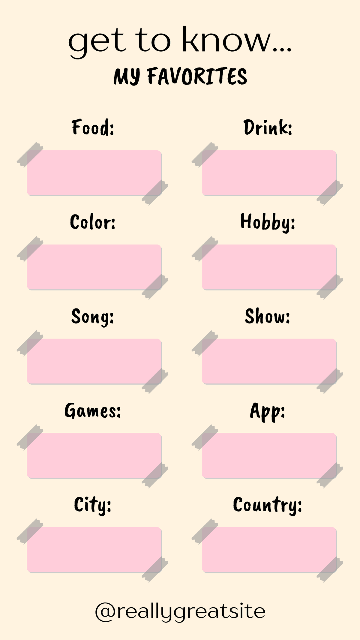 My Favorite Your Story - Filipino - Food: Drink: Color: Hobby: Song ...