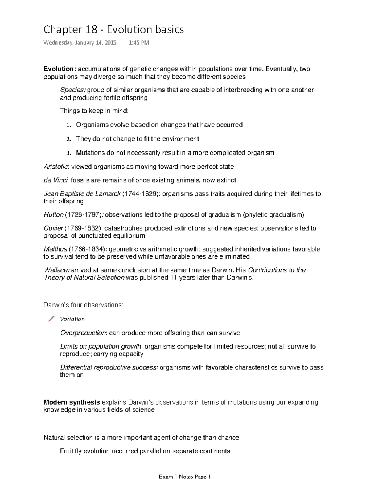 Chapter 18 - Evolution basics - Chapter 18 - Evolution basics Wednesday ...