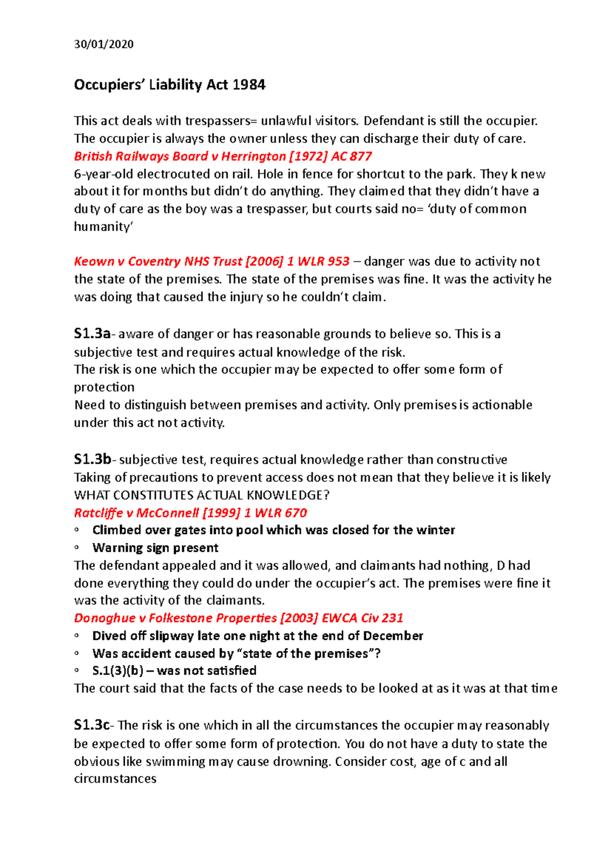 Occupiers liability 1984 - 30/01/ Occupiers’ Liability Act 1984 This ...