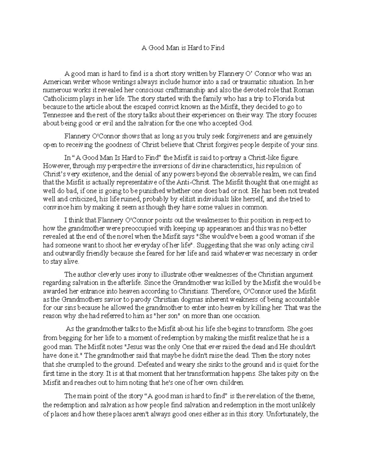 Eapp - A Good Man is Hard to Find A good man is hard to find is a short ...