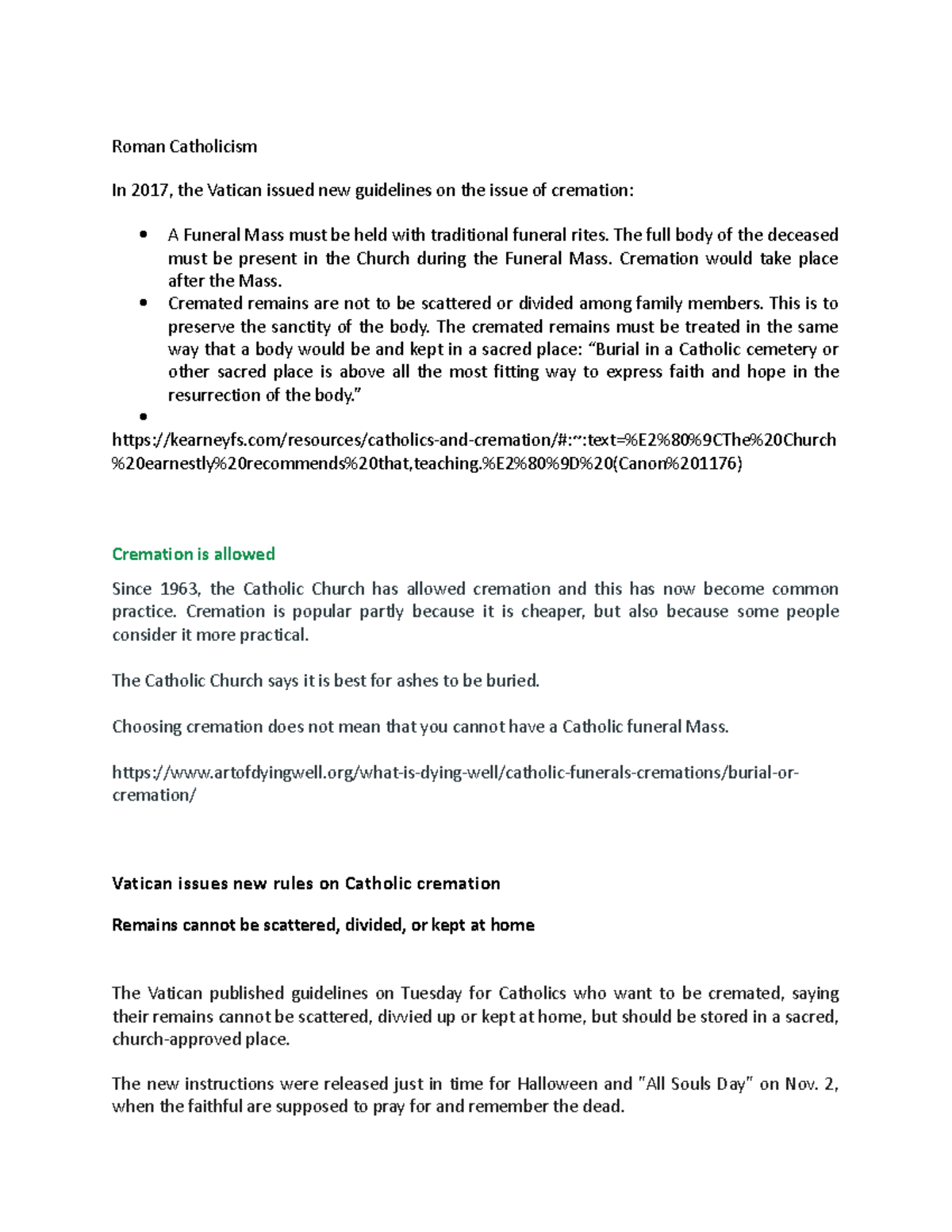 Pall death Roman Cath Organ Donation burial cremation - Roman ...