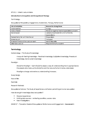 OT1011 3 - Teacher - Jackie Eagers - OT The process of occupational ...