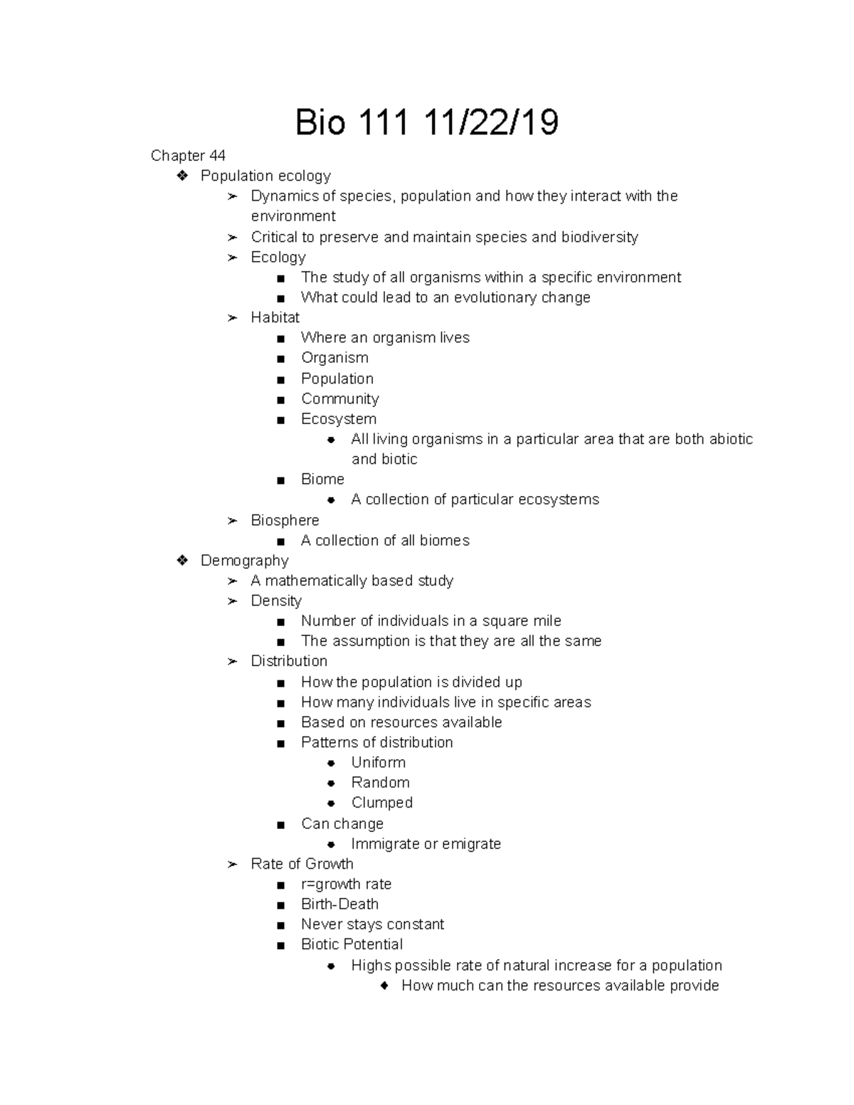 Bio 111 11 22 19 - Notes from Dr. Watkins Bio 111 class. - Bio 111 11 ...