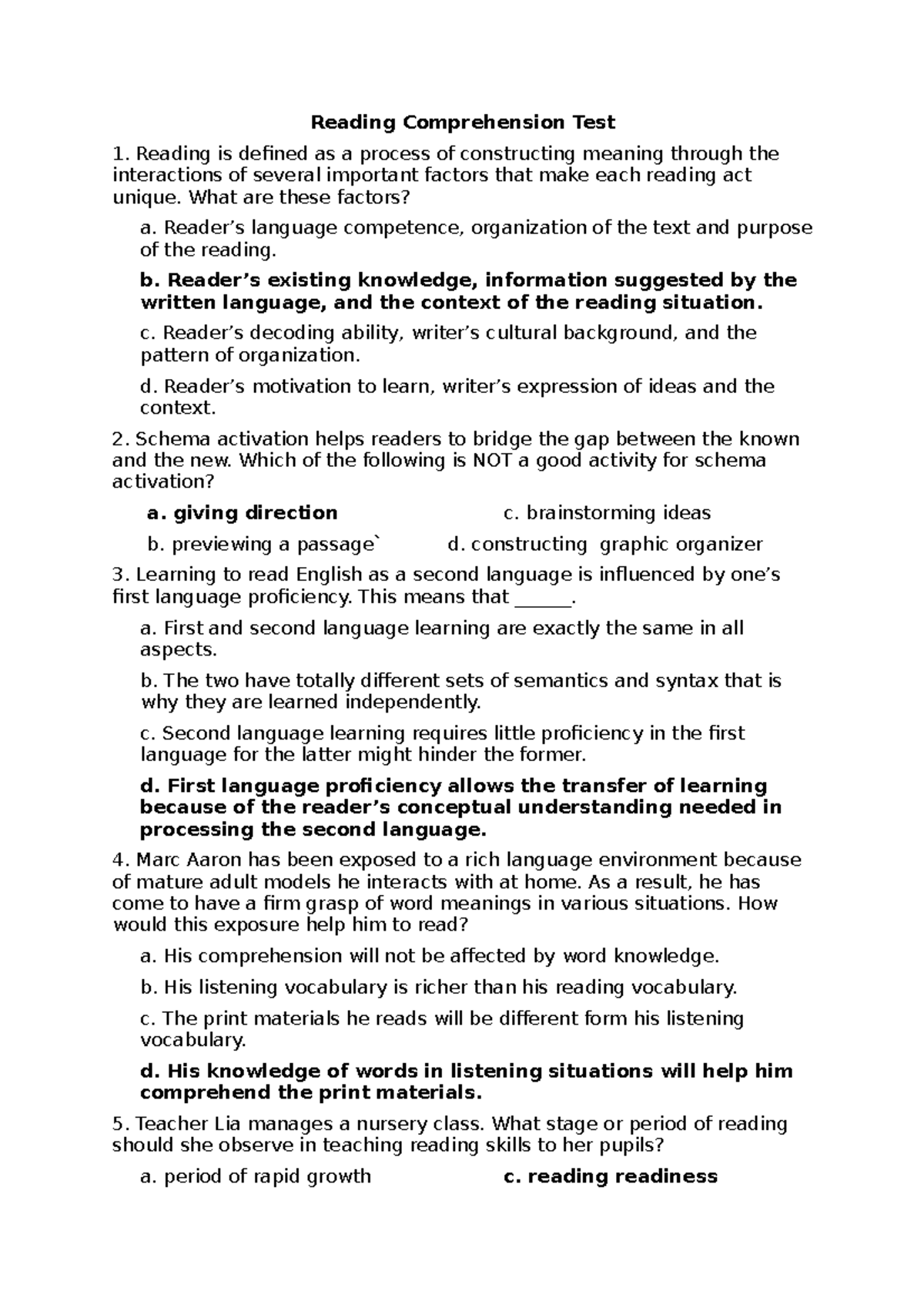 Reading Coprehension Exam Practice - Reading Comprehension Test Reading ...