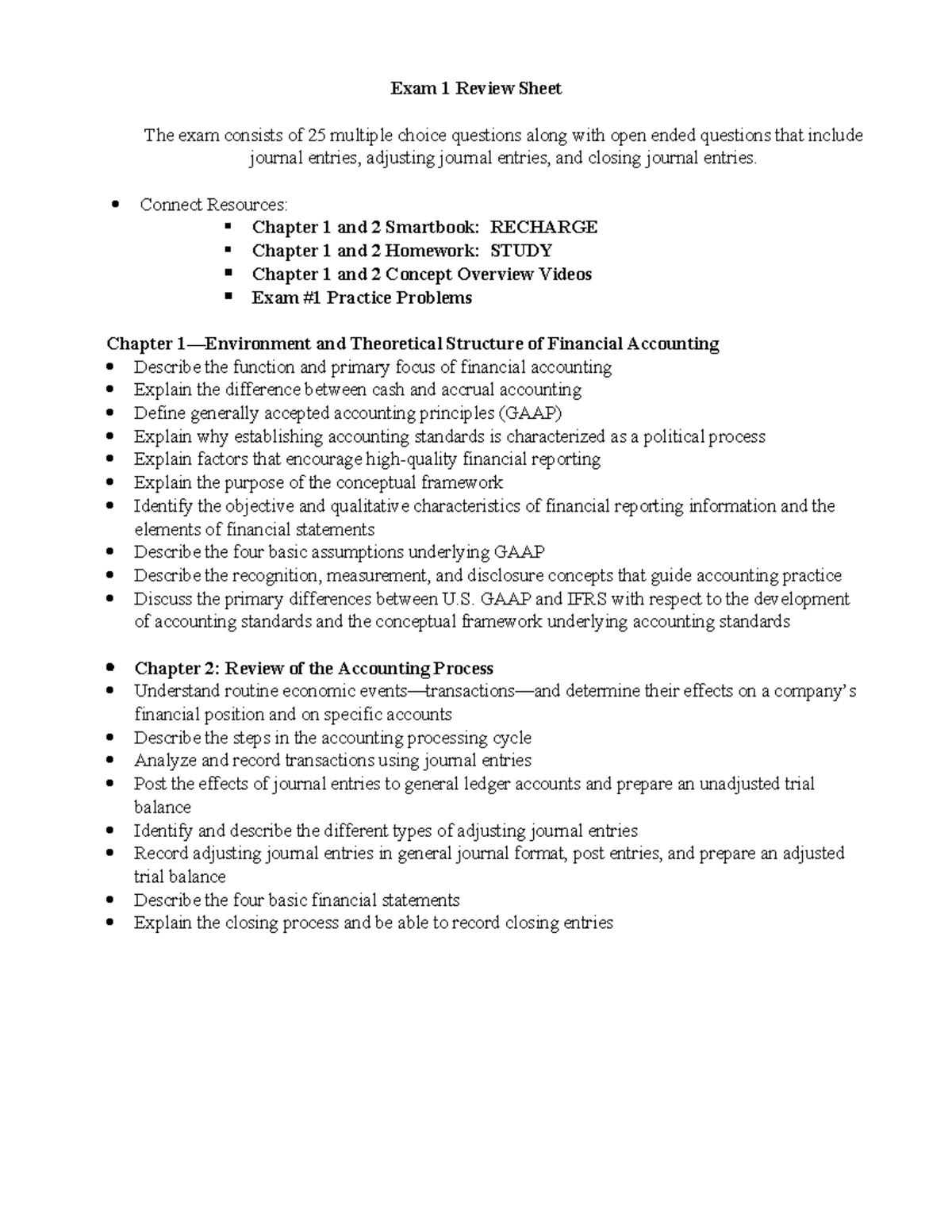 Exam #1 Review Sheet Spring 2024 - Exam 1 Review Sheet The exam ...