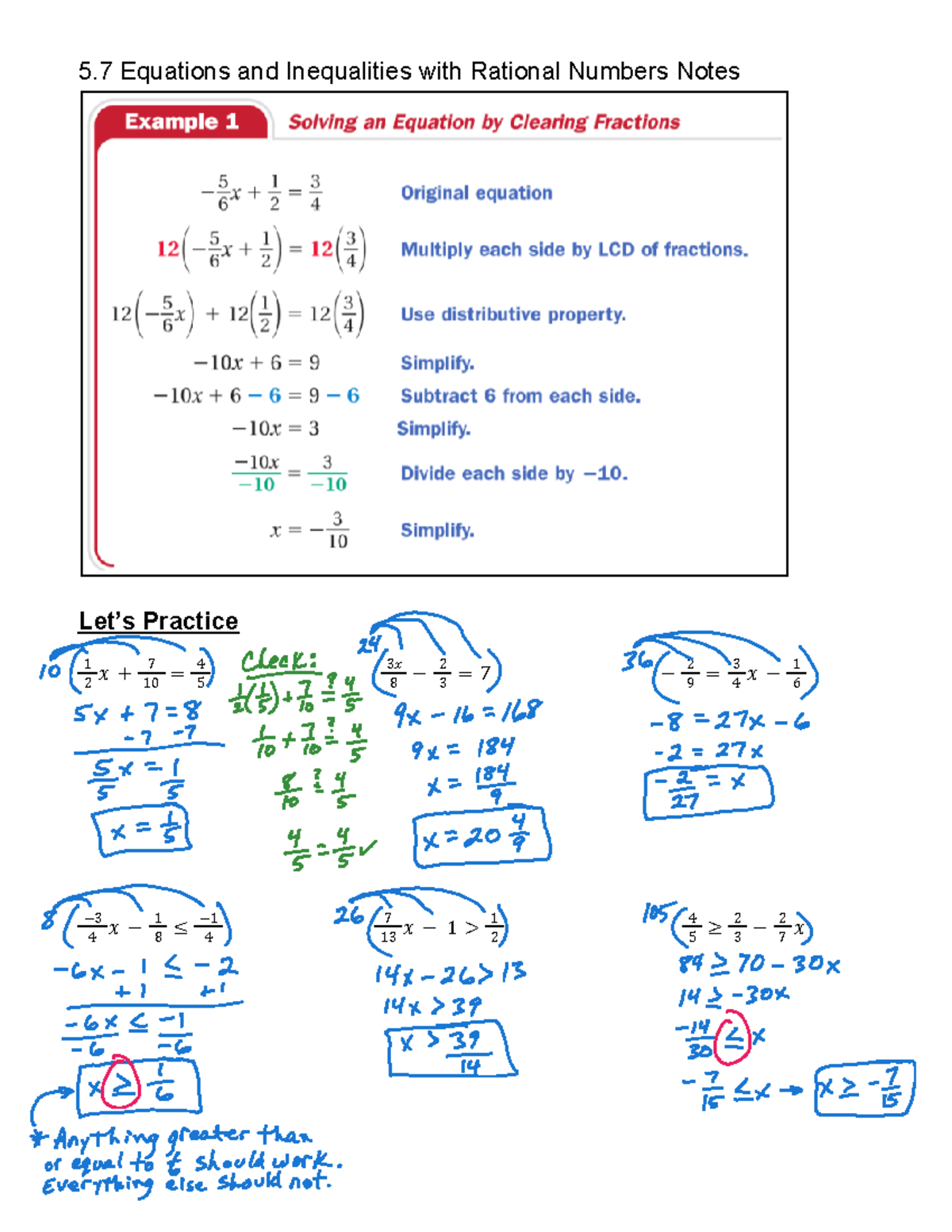 5.7 Notes Equations and Inequalities with Rationals - Annotated - 5 ...