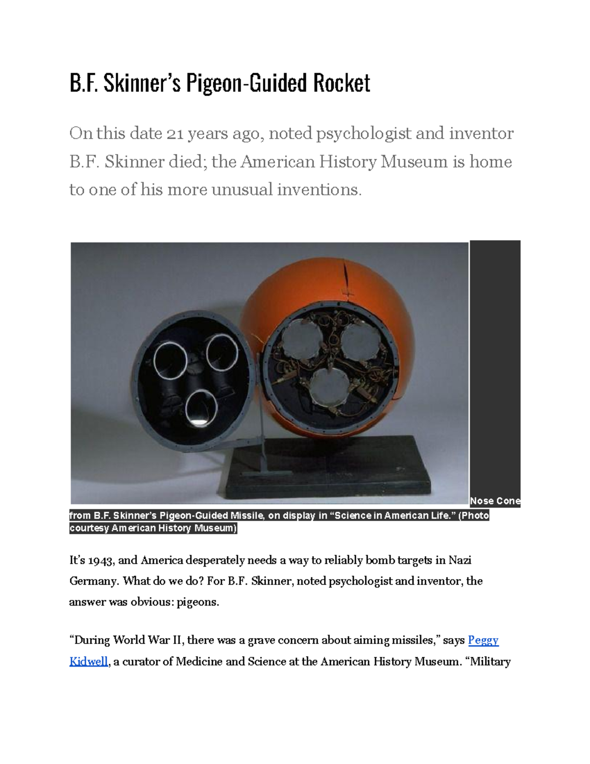 Fighting Pigeons - notes - B. Skinner’s Pigeon-Guided Rocket On this ...