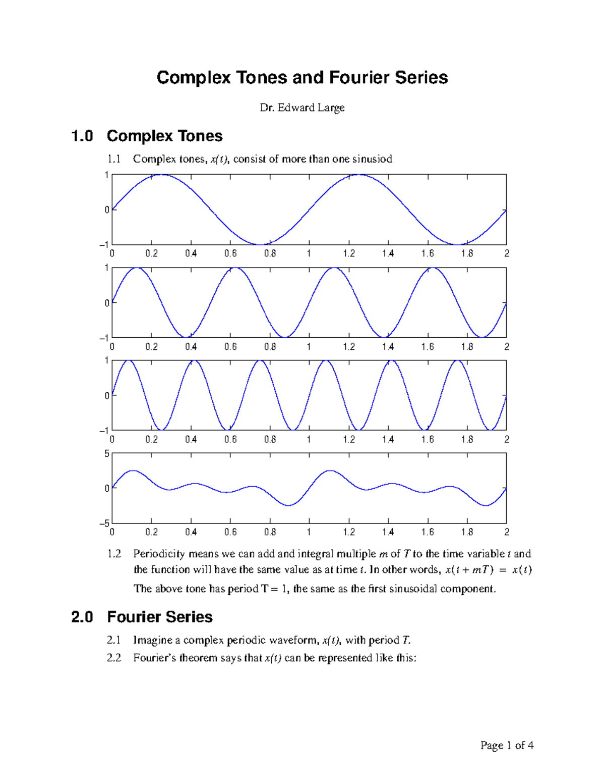 Lecture notes on lecture 8 - Dr. Edward Large 1 Complex Tones 1 Complex ...