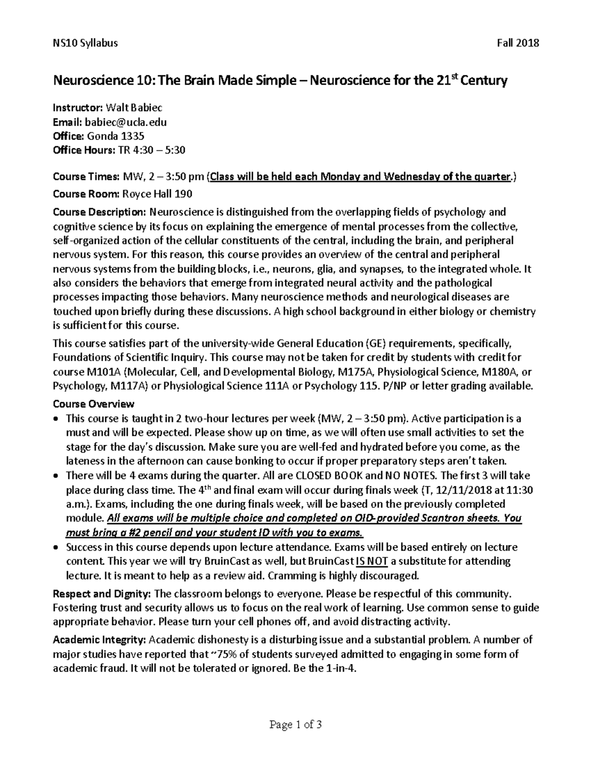 Neuro 10 Syllabus - Warning: TT: undefined function: 32 NS10 Syllabus Fall 2018 Page 1 of 3 ...