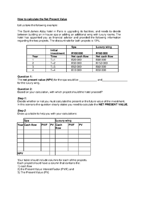 Net Present Value Table