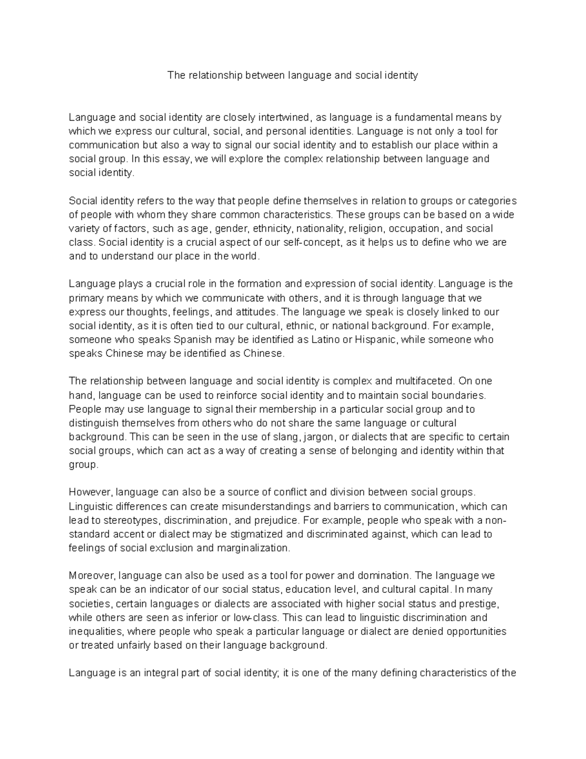 The relationship between language and social identity - Language is not ...