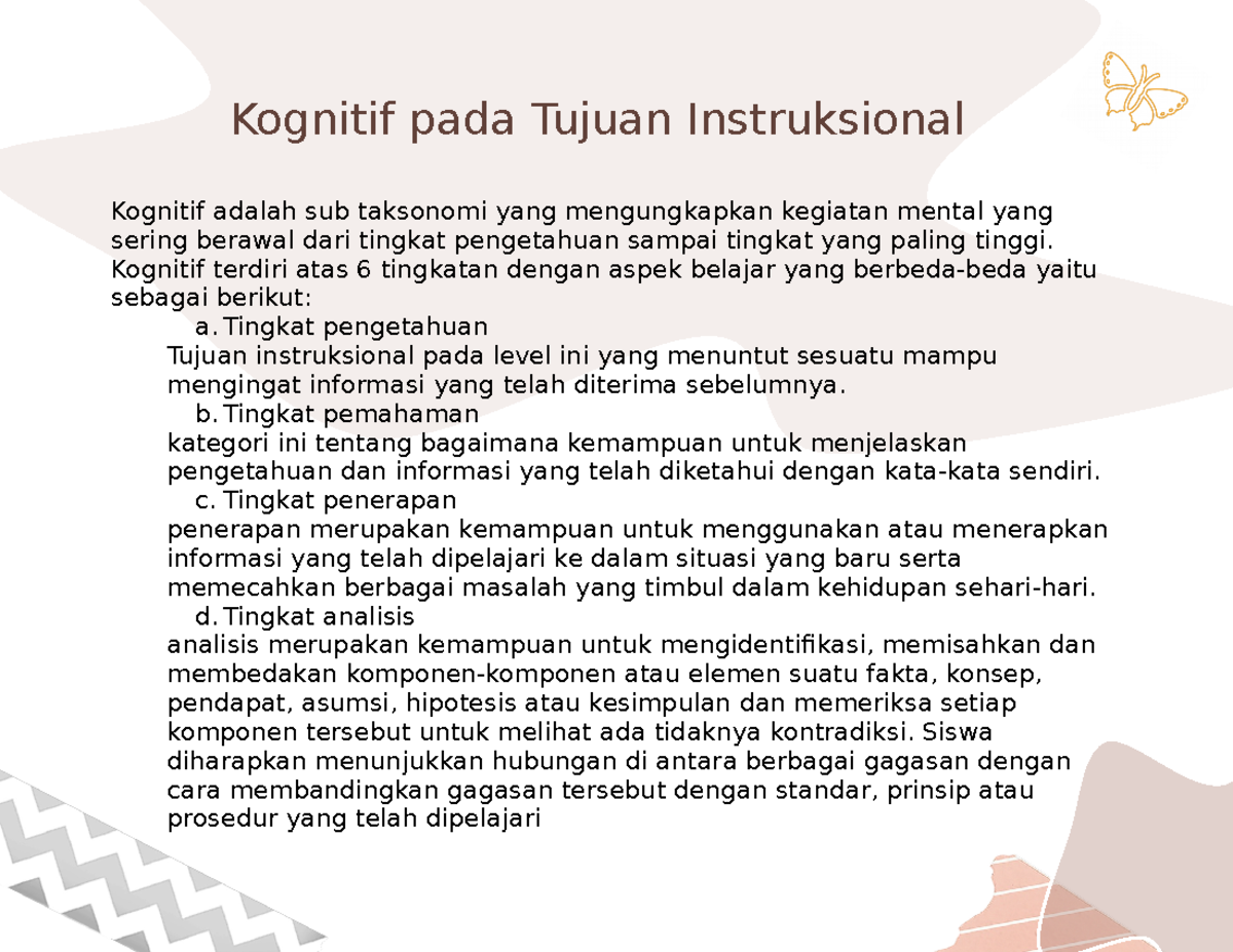 Kognitif pada tujuan instruksional - Kognitif pada Tujuan Instruksional ...