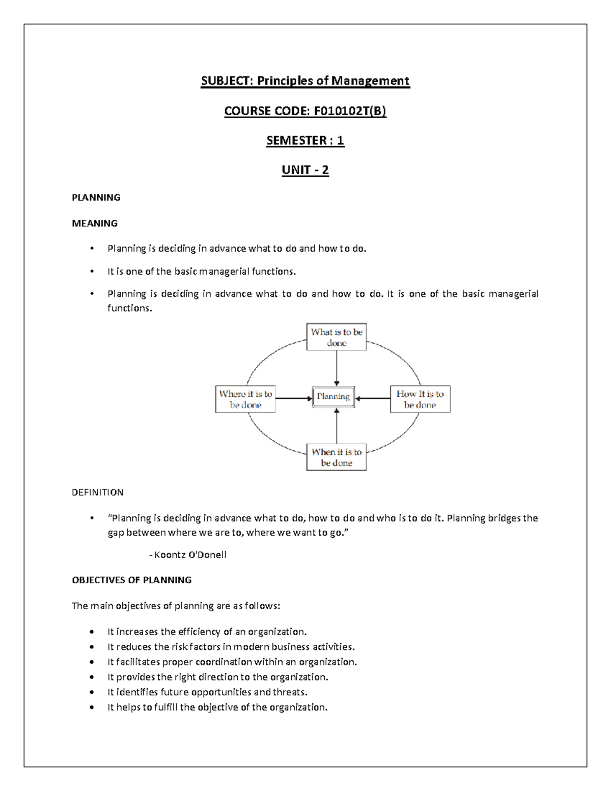 POM UNIT 2 - Pom unit 2 - SUBJECT: Principles of Management COURSE CODE ...