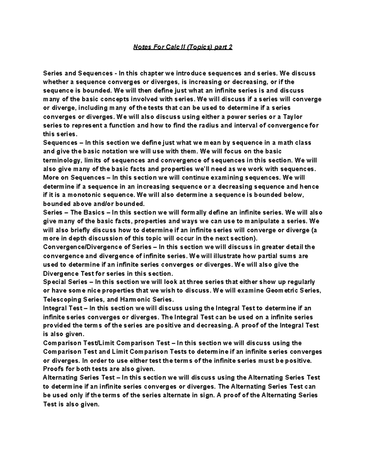 Notes For Calc II (Topics) - We discuss whether a sequence converges or ...