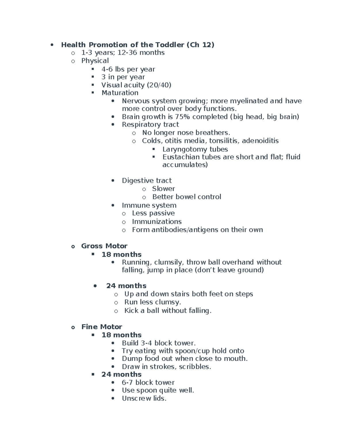 PEDS TEST 4 - test 4 - Health Promotion of the Toddler (Ch 12) o 1-3 ...