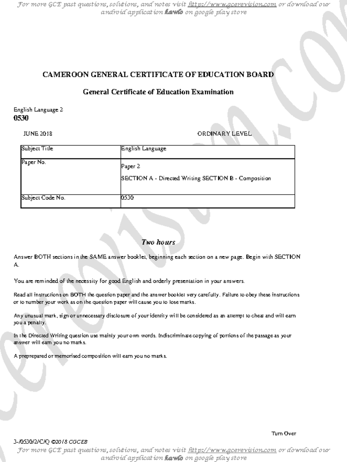 OL English Language 2 2018 - For more GCE past questions, solutions ...