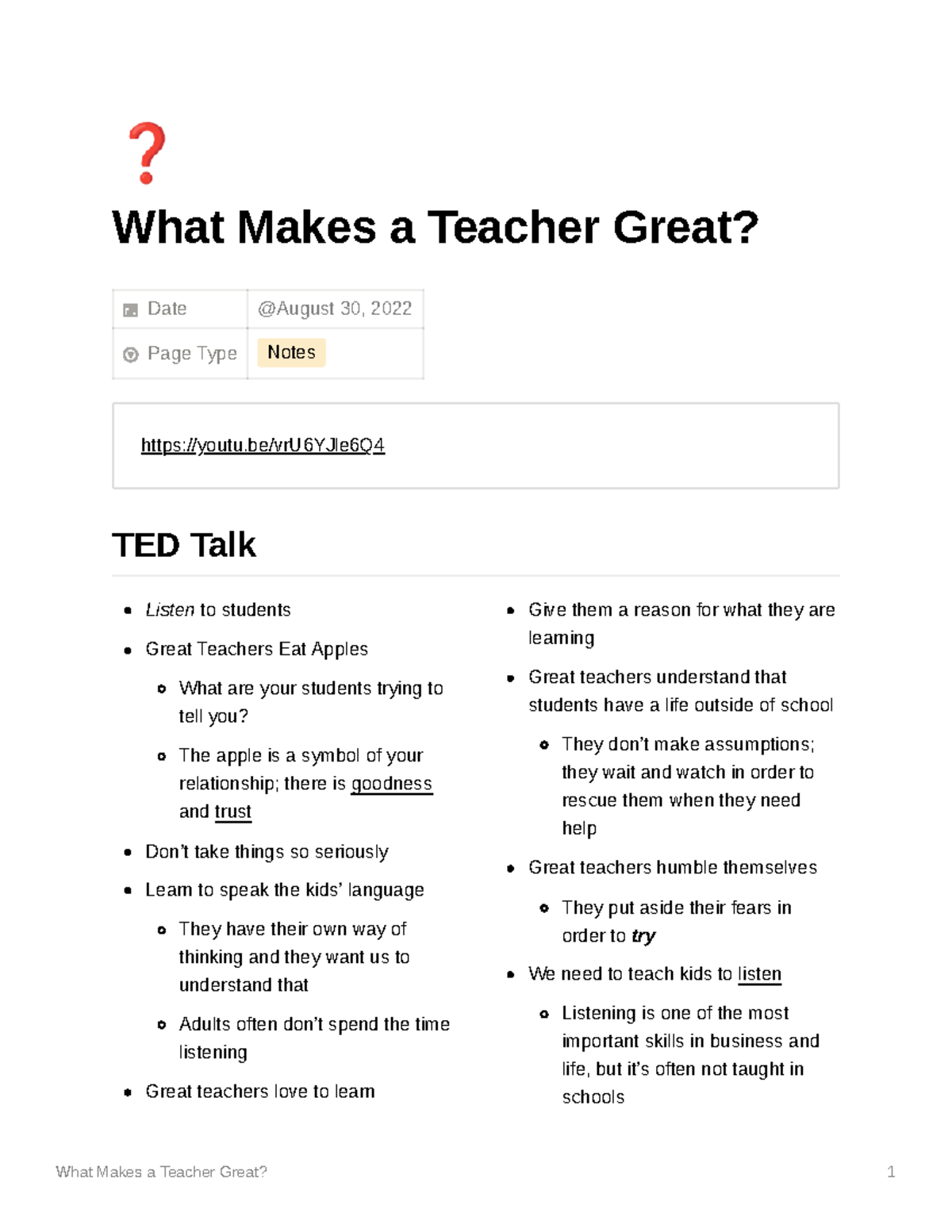 What Makes a Teacher Great - Studocu