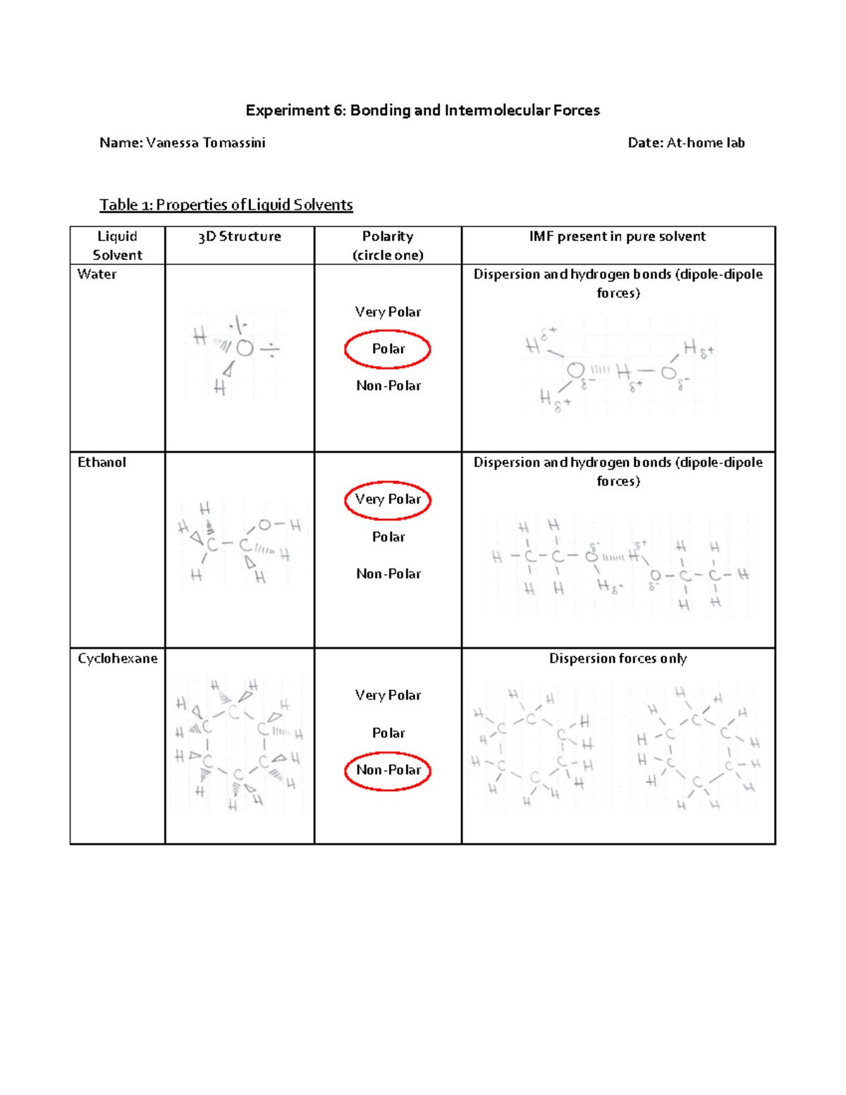 Chem - IMF Lab - At home chem lab - Experiment 6 : Bonding and ...