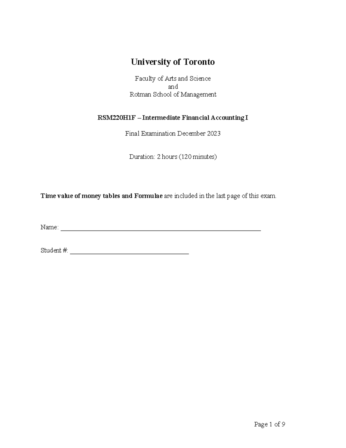 Practice Final Exam - University of Toronto Faculty of Arts and Science ...