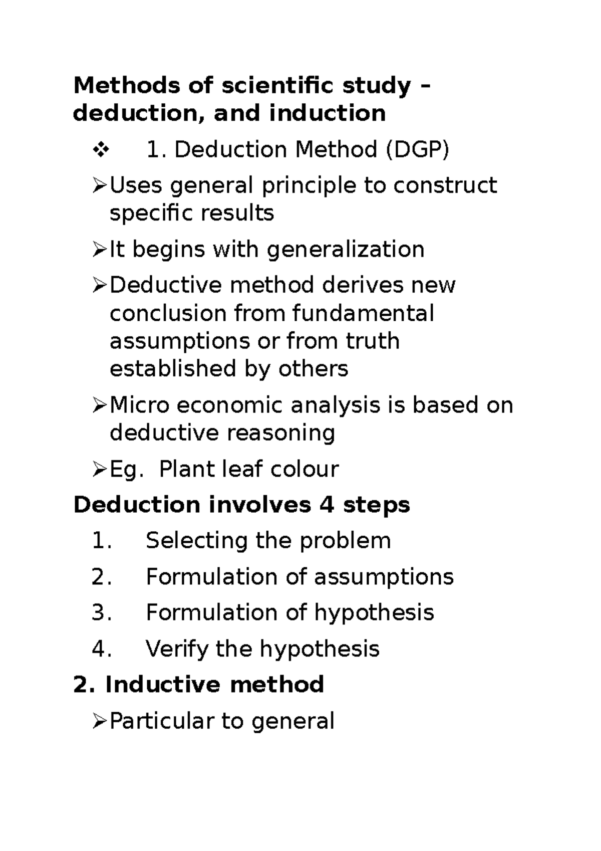 Methods of scientific study - Deduction Method (DGP) Uses general ...
