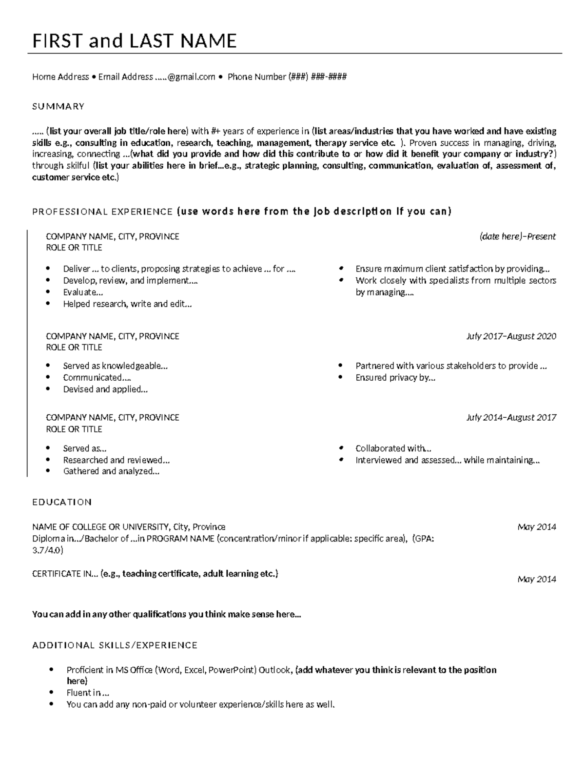 Optional Assignment Lesson 10 Resume Template-1 - FIRST and LAST NAME ...