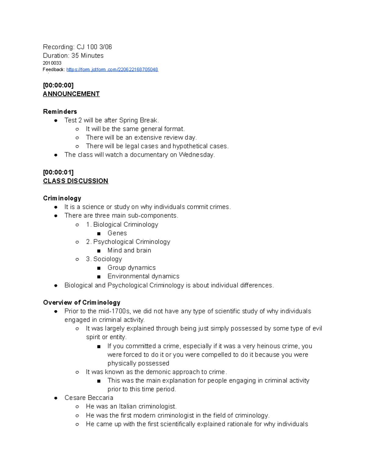 CJ 100 3 06 Summary Notes - Recording: CJ 100 3/ Duration: 35 Minutes ...