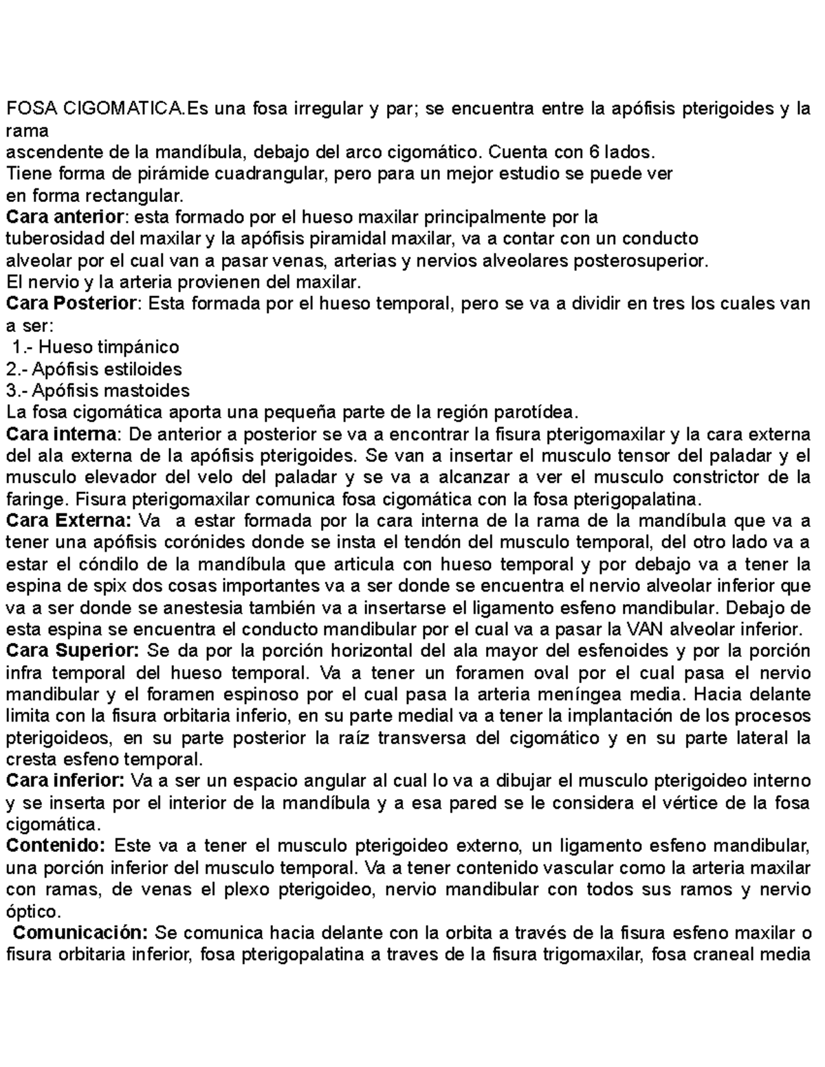 FOSA Cigomatica - Resumen Tratado de anatomía Humana y fosa ...