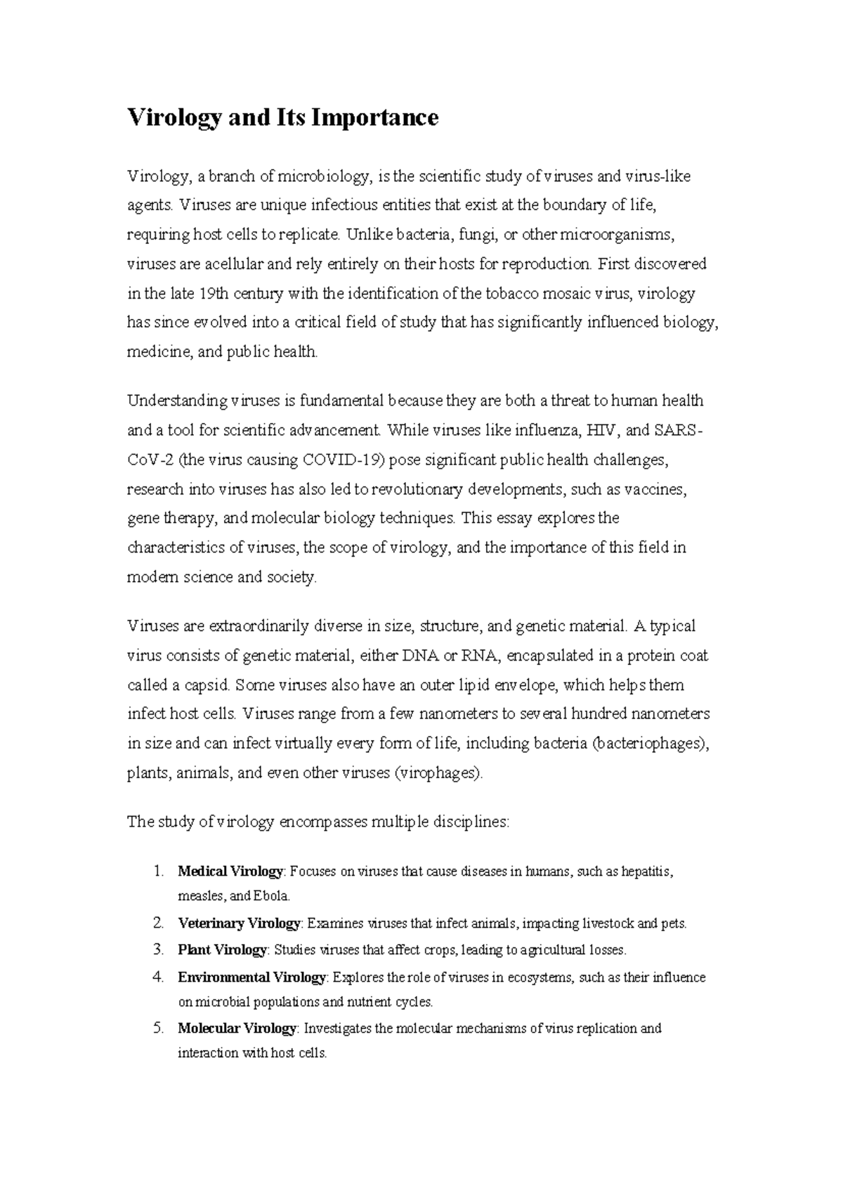 Virology and Its Importance - Virology and Its Importance Virology, a ...