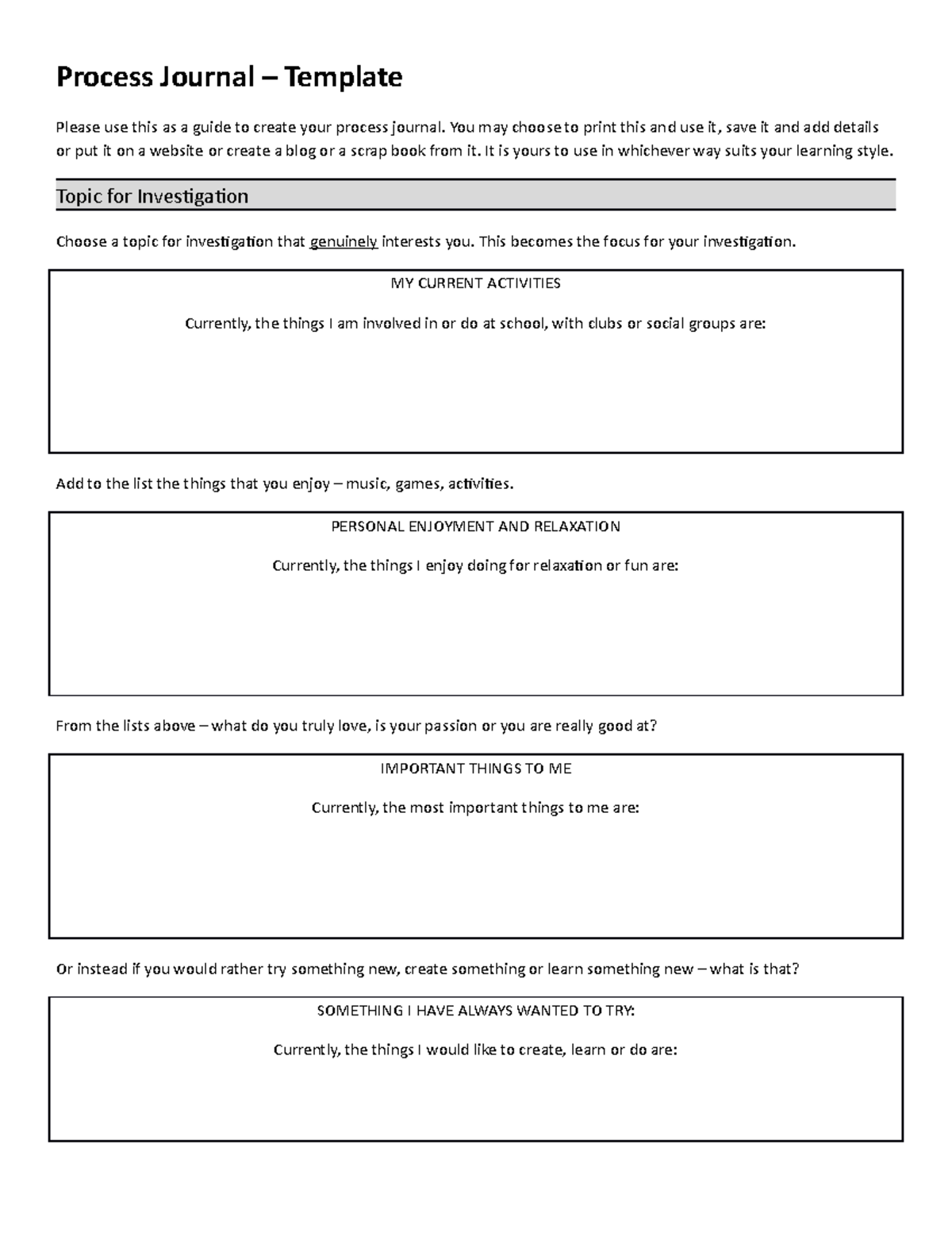 Process Journal template document gfgfg - Process Journal – Template ...