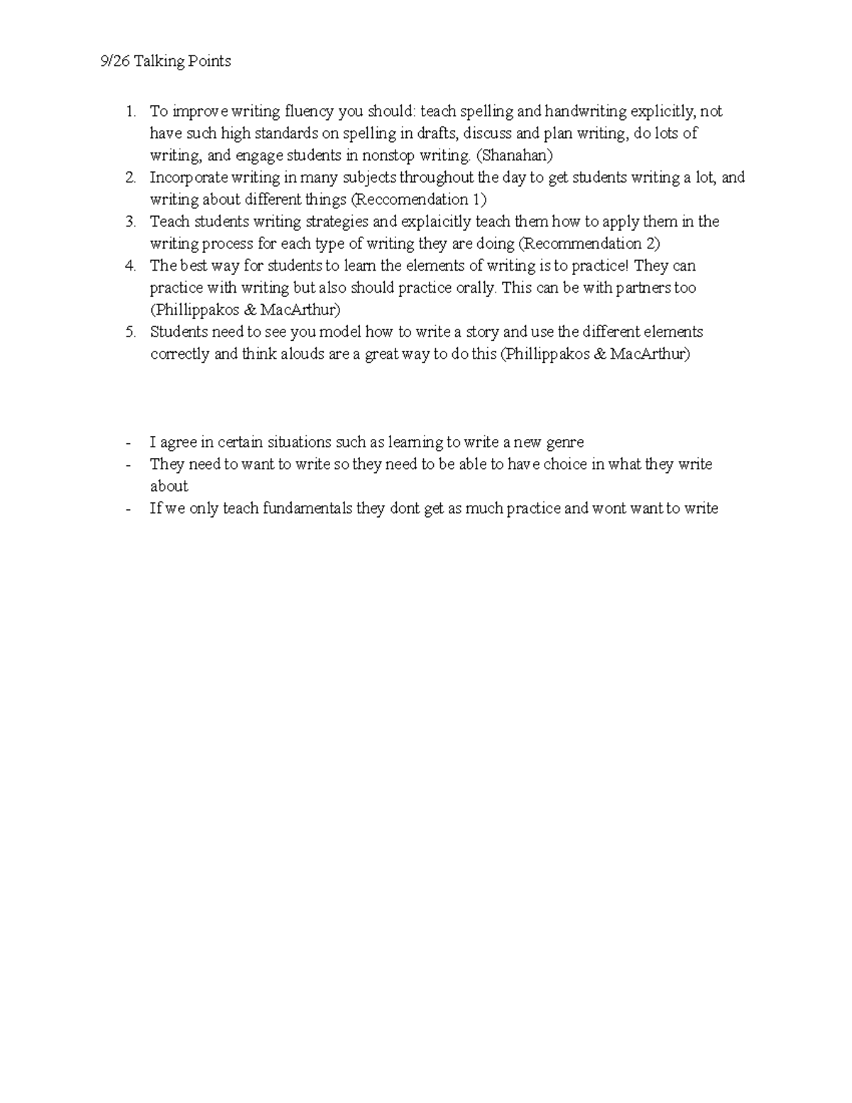 9 26 Talking Points - Joanne West - 9/26 Talking Points To improve ...