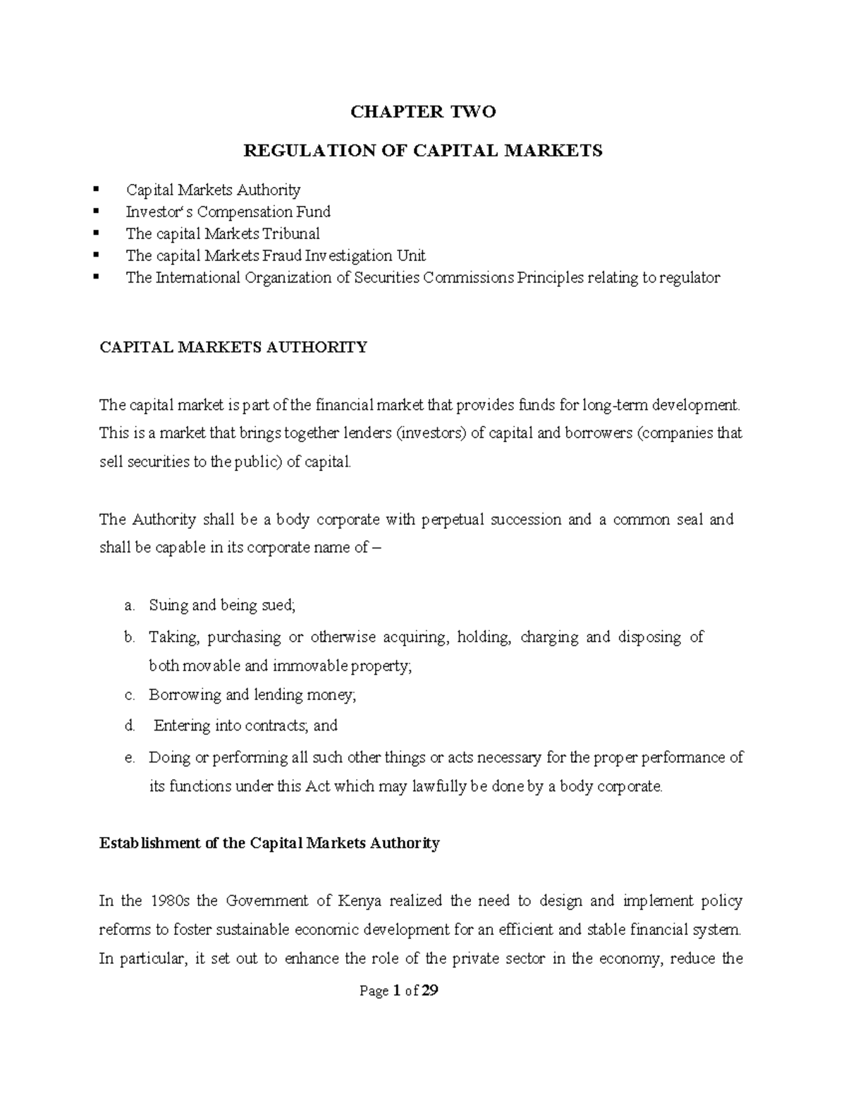 Lesson TWO BFIN 4110 Regulation OF Capital Markets - CHAPTER TWO REGULATION OF CAPITAL MARKETS ...