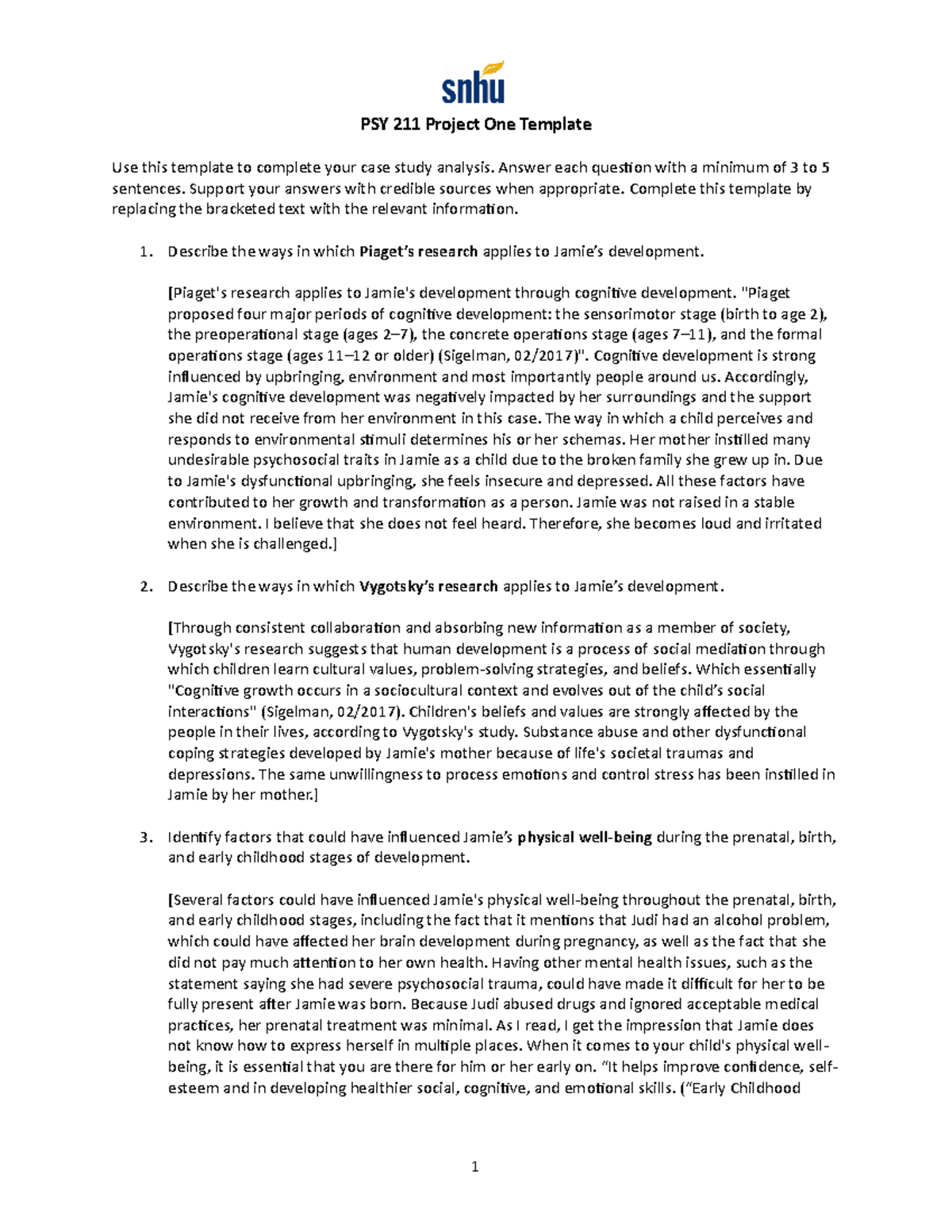 PSY 211 Project One Template - PSY 211 Project One Template Use this ...