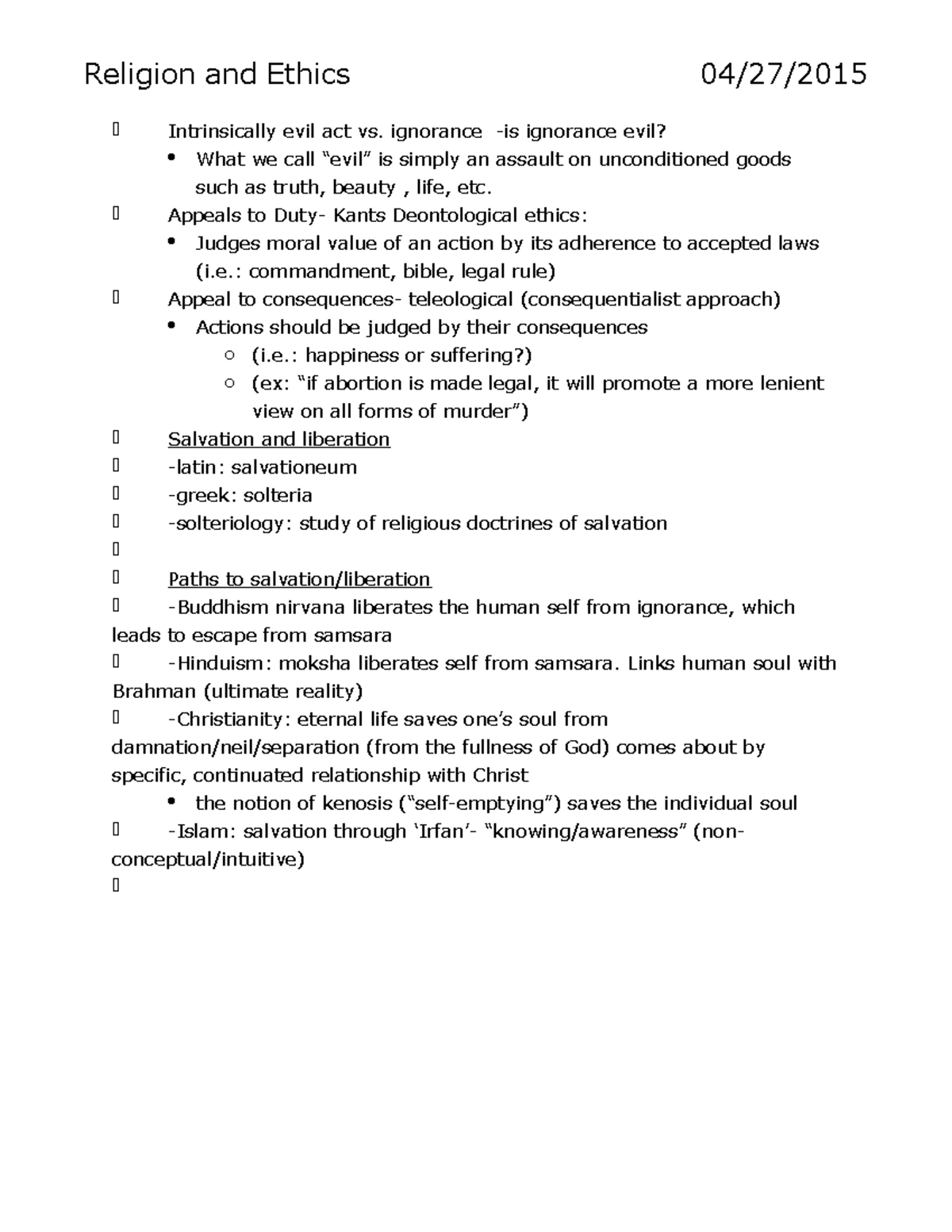 Religious studies notes - Religion and Ethics 04/27/2015 Intrinsically ...