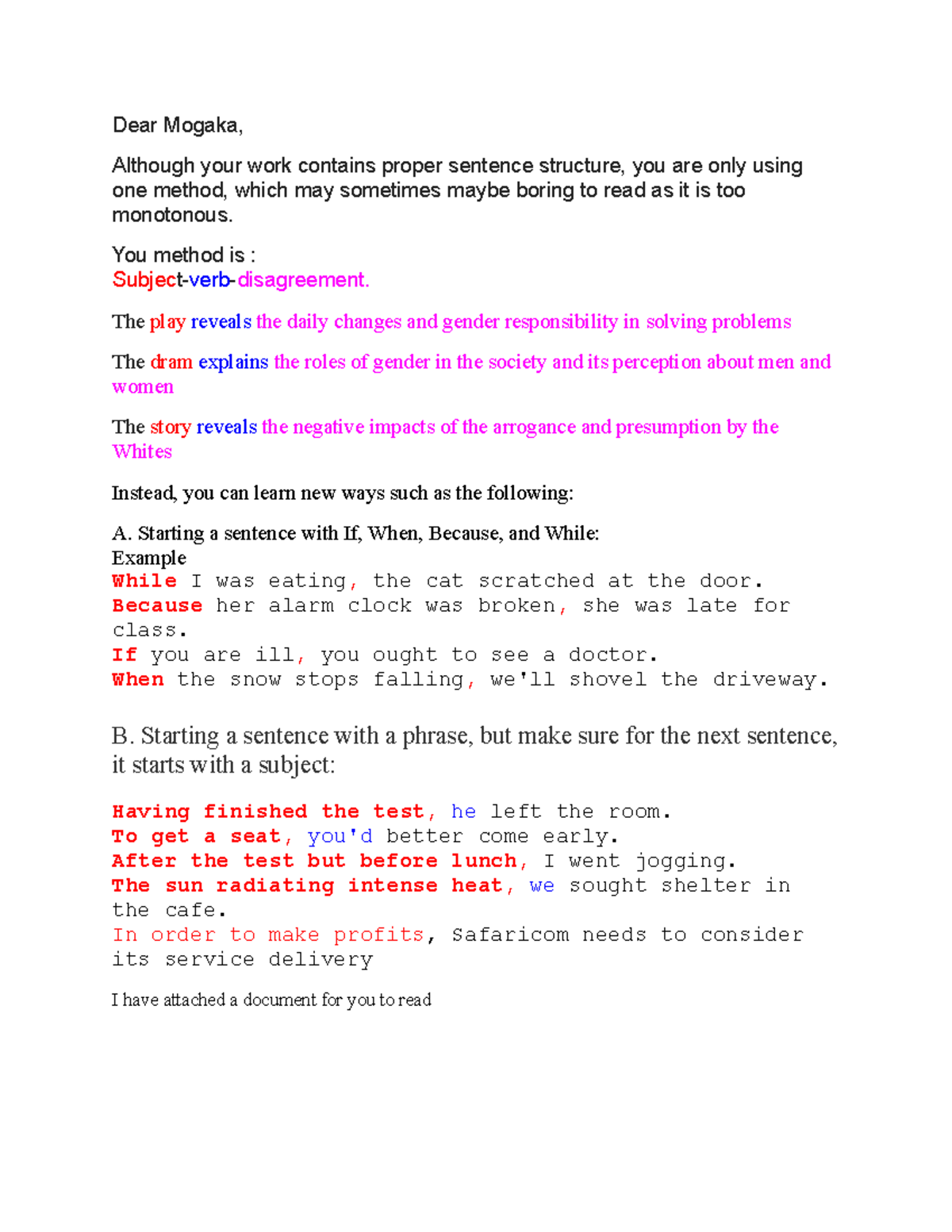 Dear mogaka - guidelines - Dear Mogaka, Although your work contains ...