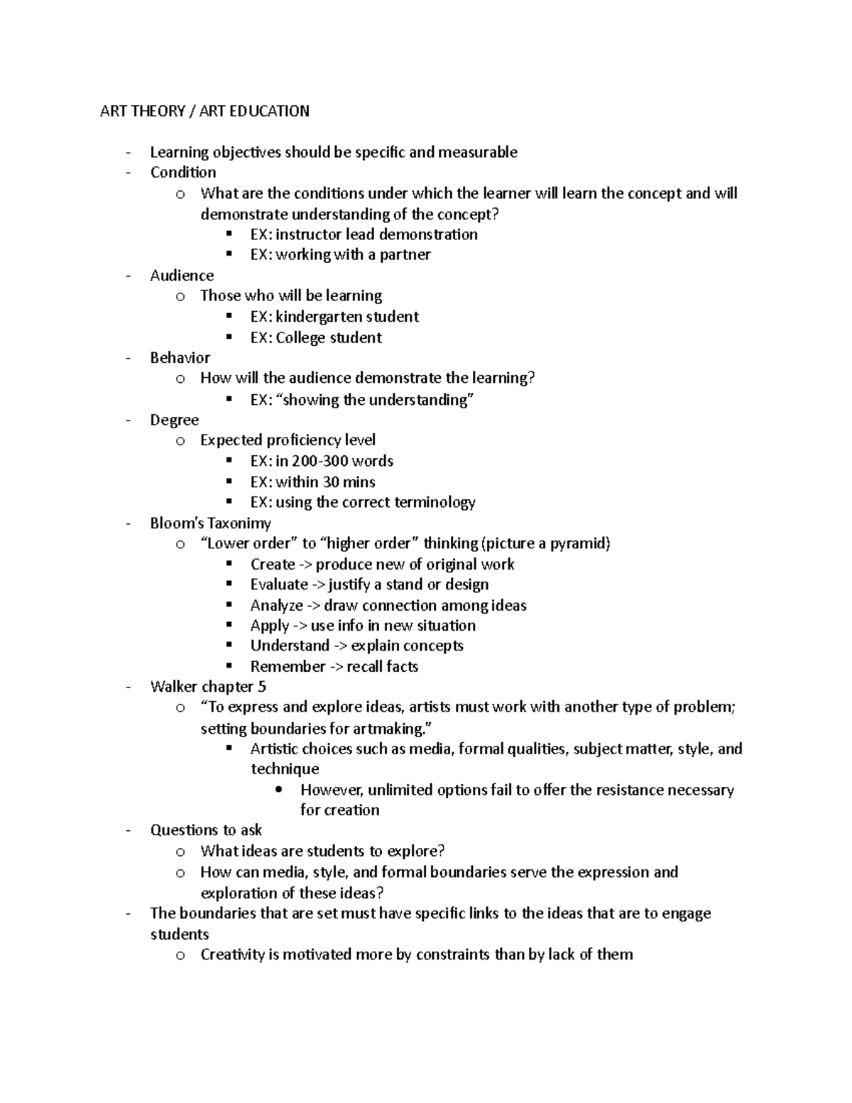ART Theory - Learning Objectives - ART THEORY / ART EDUCATION Learning ...