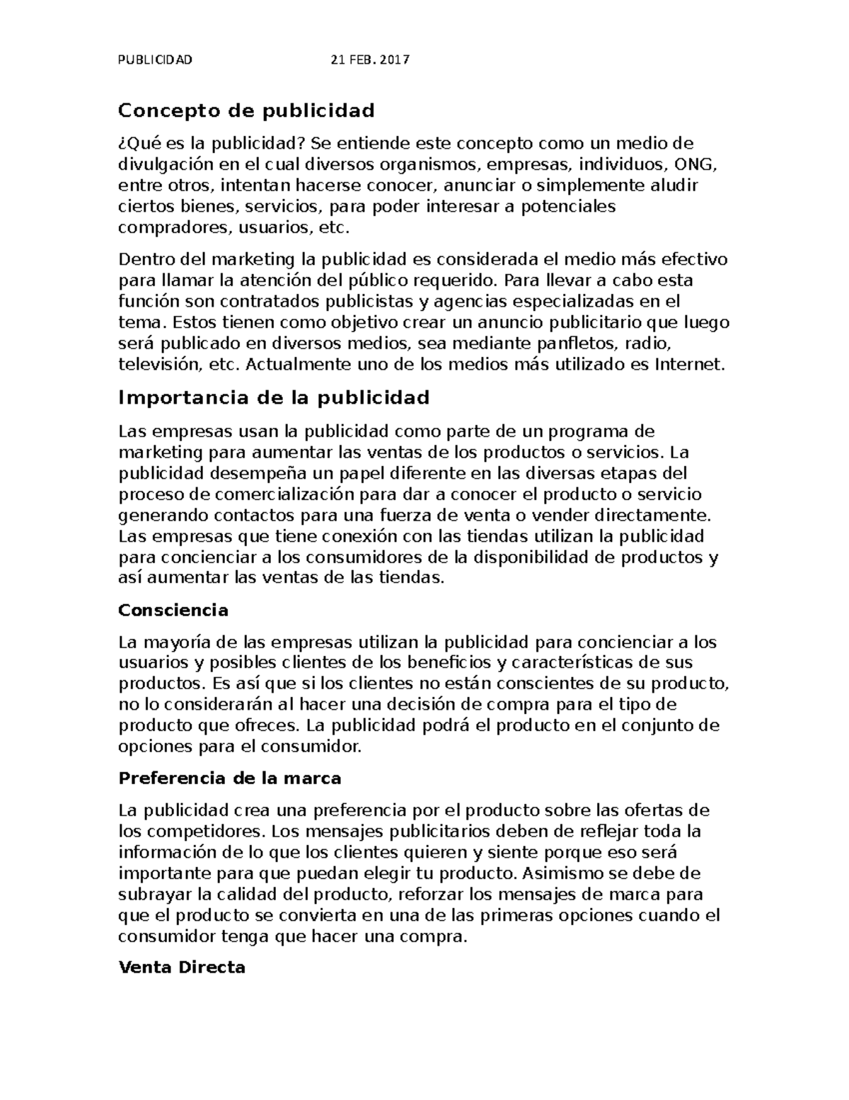 Tarea 2 publicidad - PUBLICIDAD 21 FEB. 2017 Concepto de publicidad ...