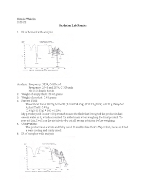 Green Oxidation of Borneol Using Sodium Hypochlorite - Studocu