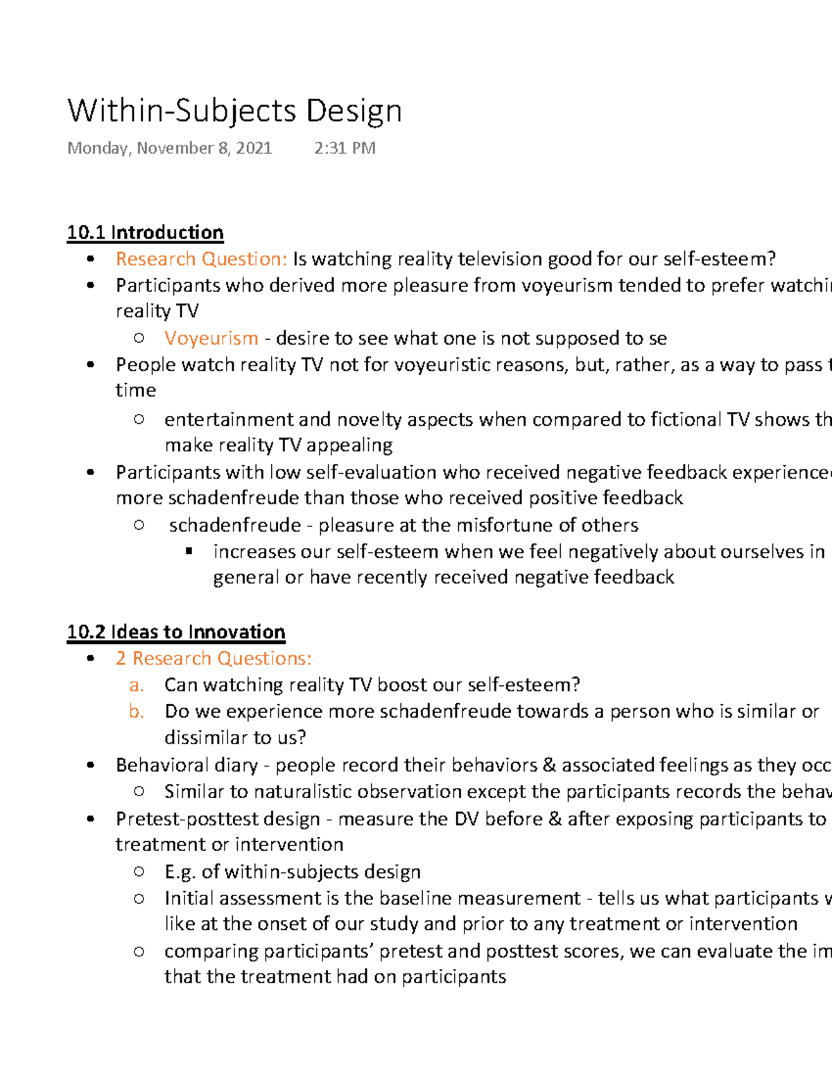 Within-Subjects Design - 10 Introduction - Research Question: Is ...
