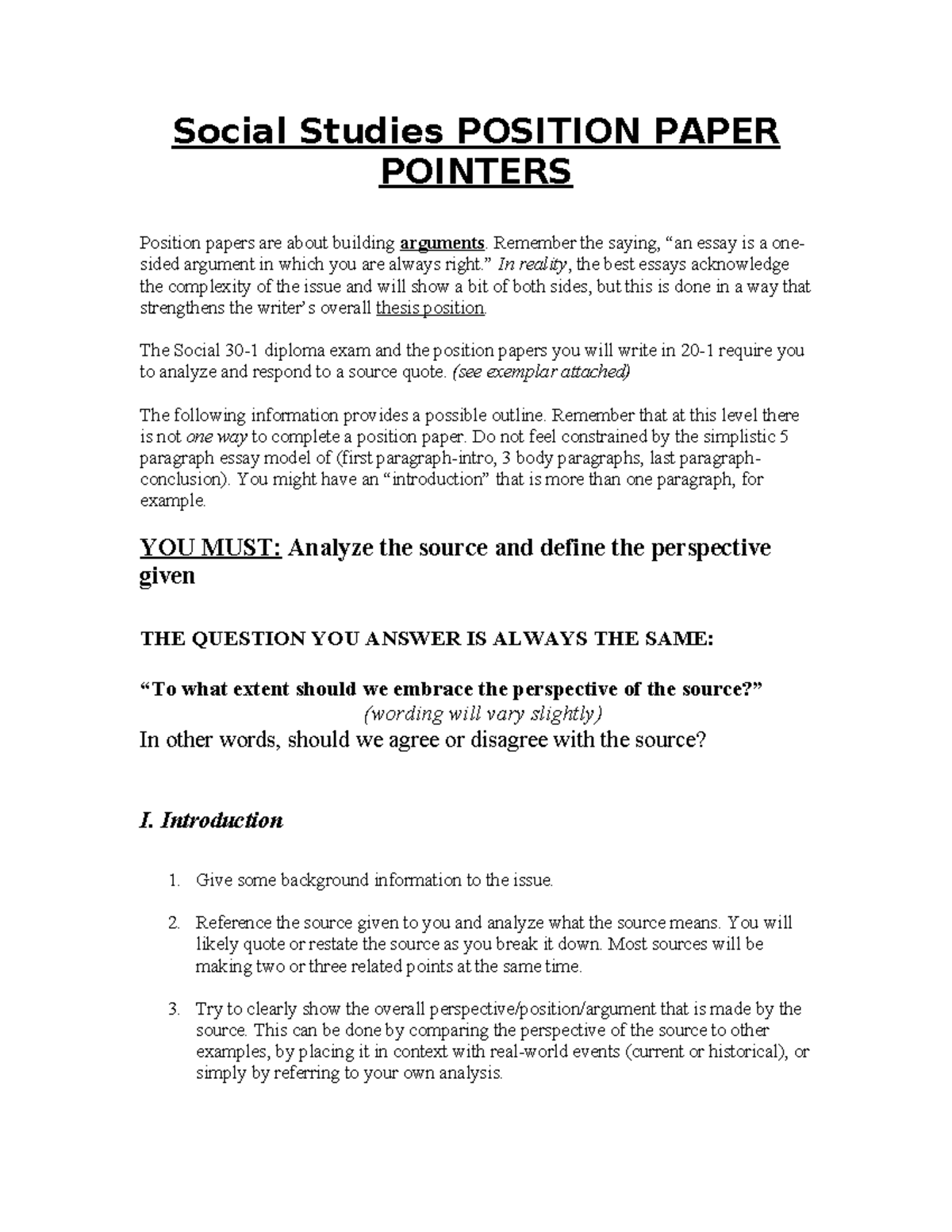 20-1 Position Paper Pointers - Social Studies POSITION PAPER POINTERS ...