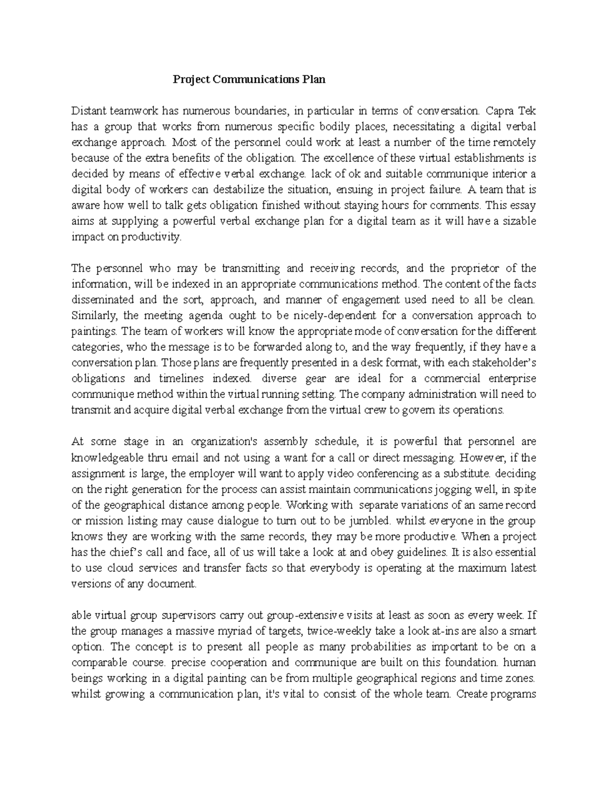 Project Communications Plan - Project Communications Plan Distant ...