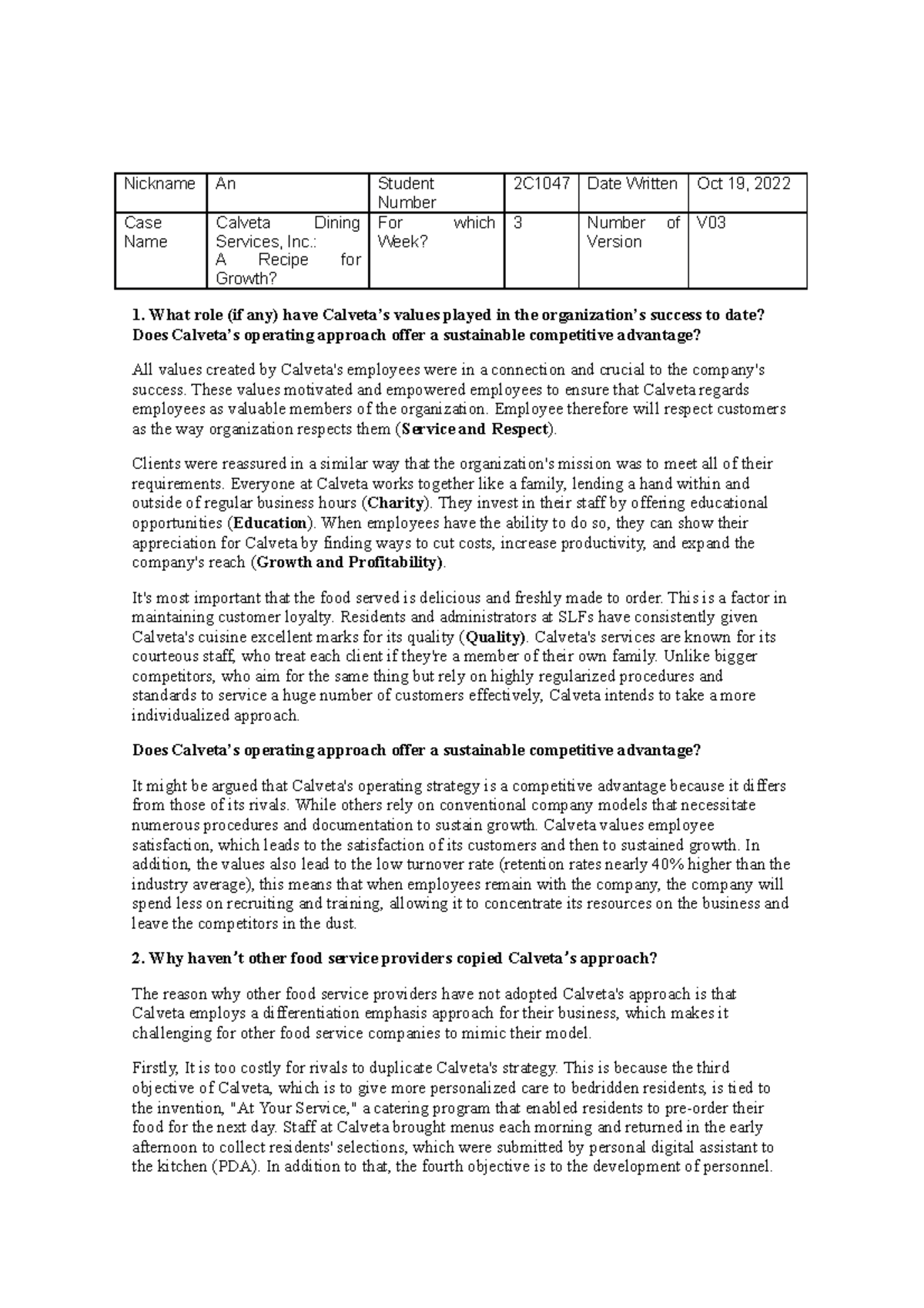 2C1047 An Calveta Dining Services - Nickname An Student Number 2C1047 ...