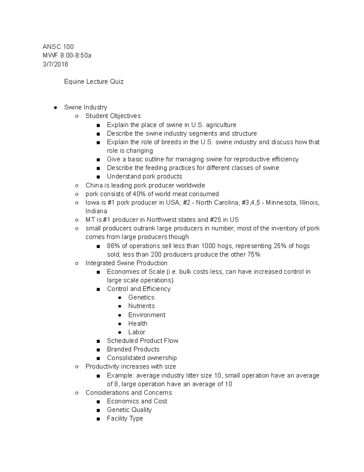 ANSC100_Lecture17 - ANSC 100 MWF 8:00-8:50a 3/7/2016 Equine Lecture ...