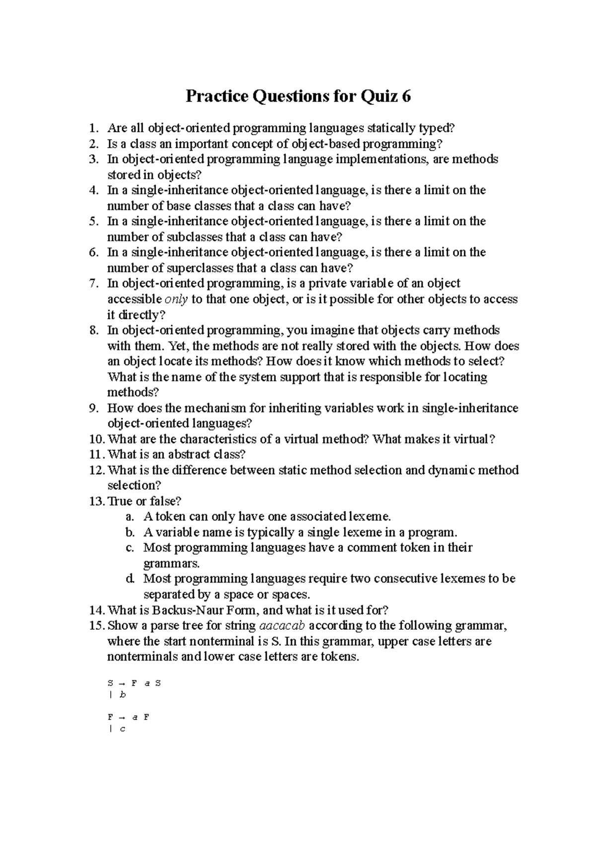 Practice Questions for Quiz 6 - Are all programming languages ...