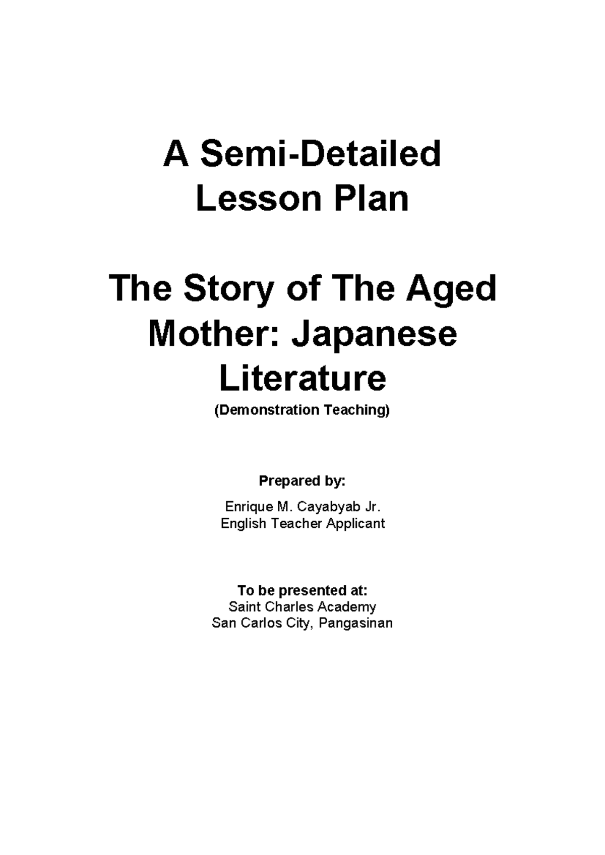 The story of Aged Mother by Matsuo Basho - A Semi-Detailed Lesson Plan ...