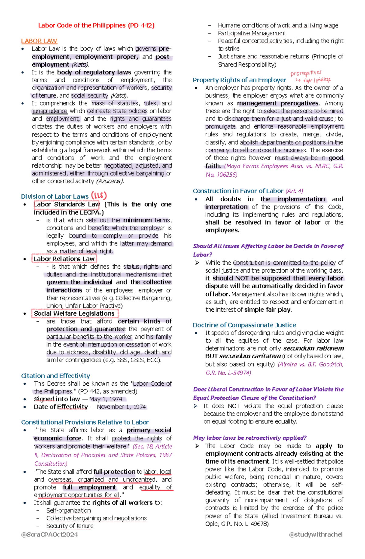 LAW SUMMARY 191 - Labor Code of the Philippines (PD 442) LABOR LAW ...