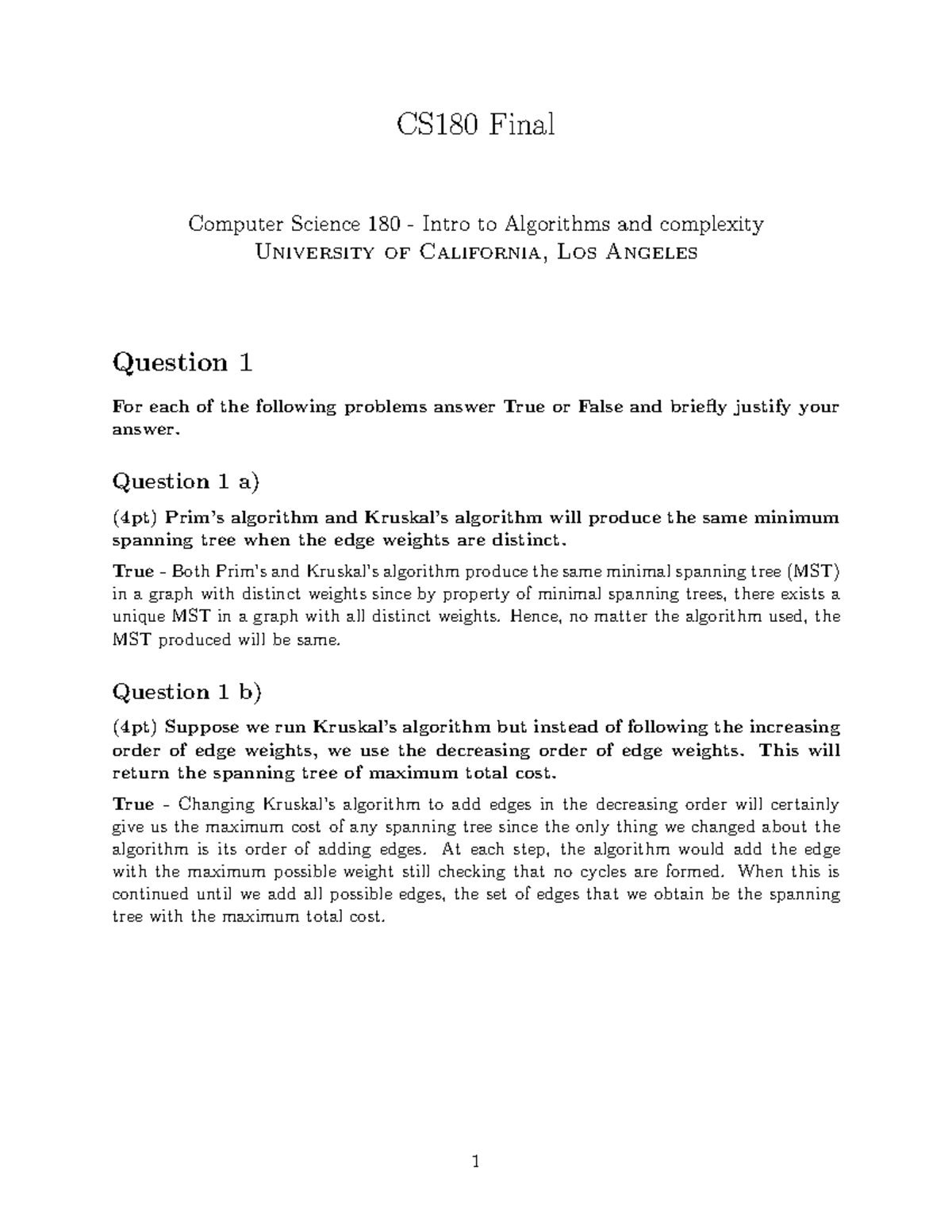 CS180 - Final - CS180 Final Computer Science 180 - Intro to Algorithms and complexity University ...
