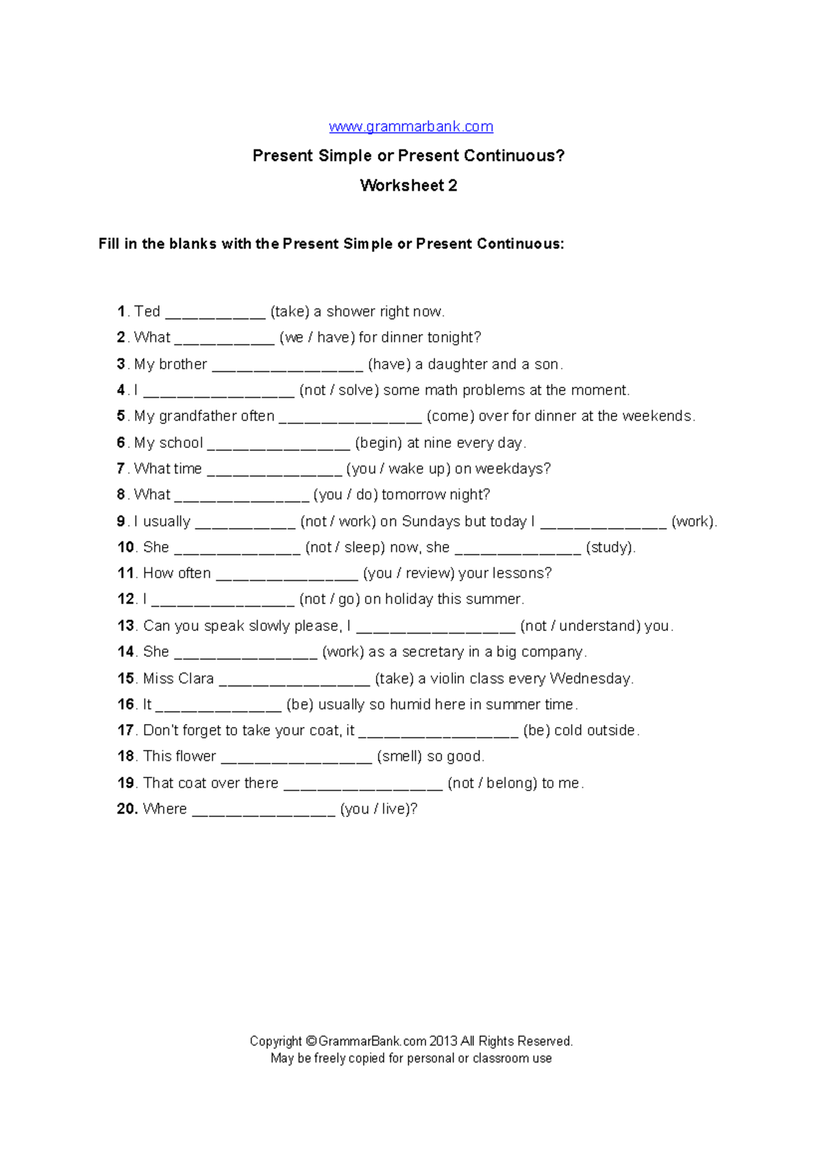 Present Simple vs. Present Continuous - Present Simple or Present ...