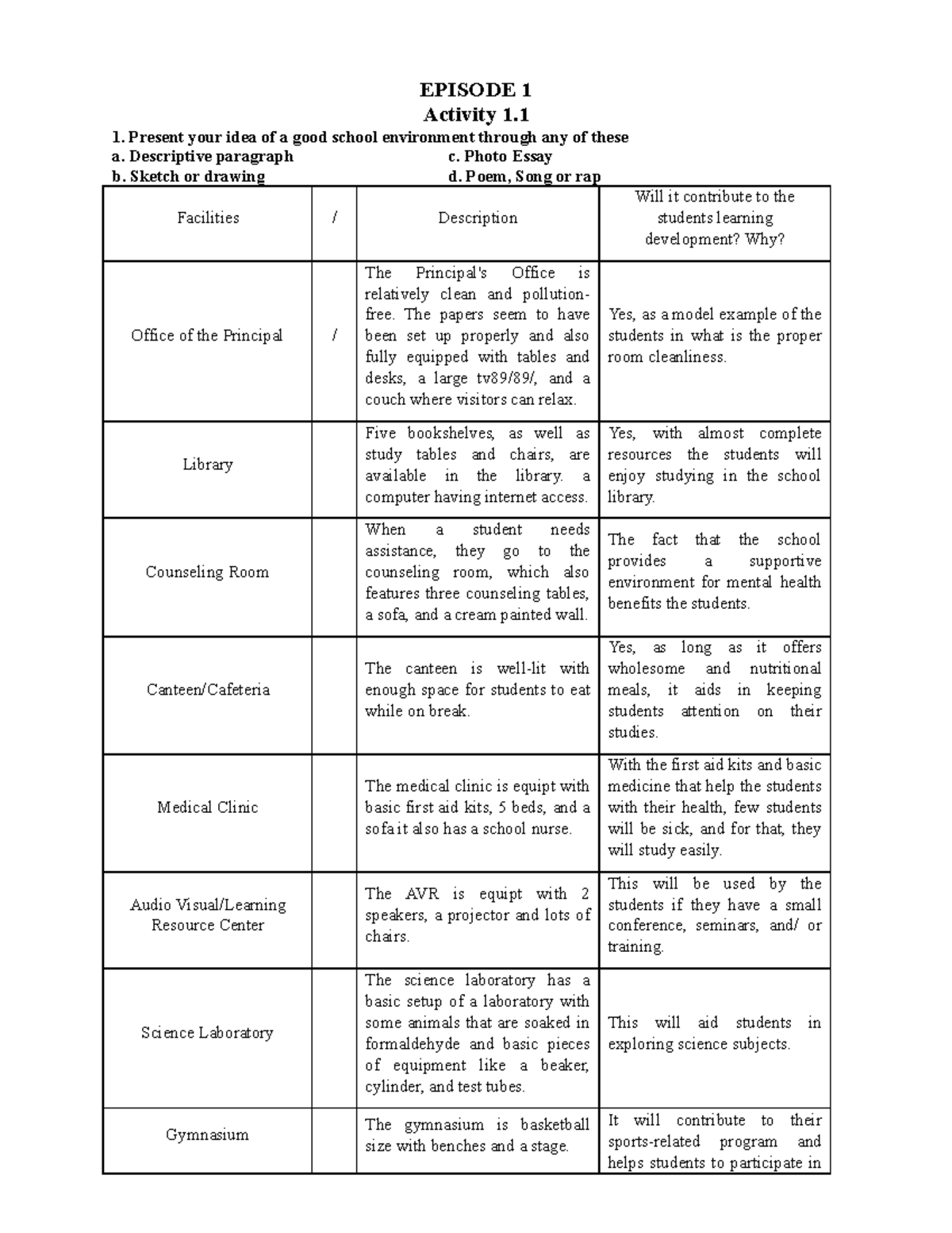 Observation - Field Study Episode 1 - 9 - EPISODE 1 Activity 1. 1 ...